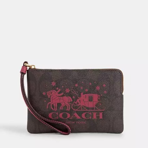 Coach | Bags | Coach Corner Zip Wristlet In Signature Canvas With Horse ...